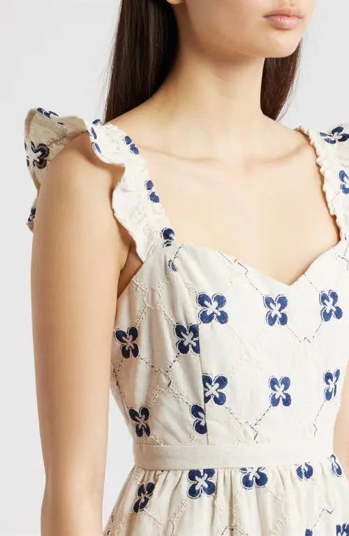 Moon River Floral Embroidered Sundress - Navy Multi