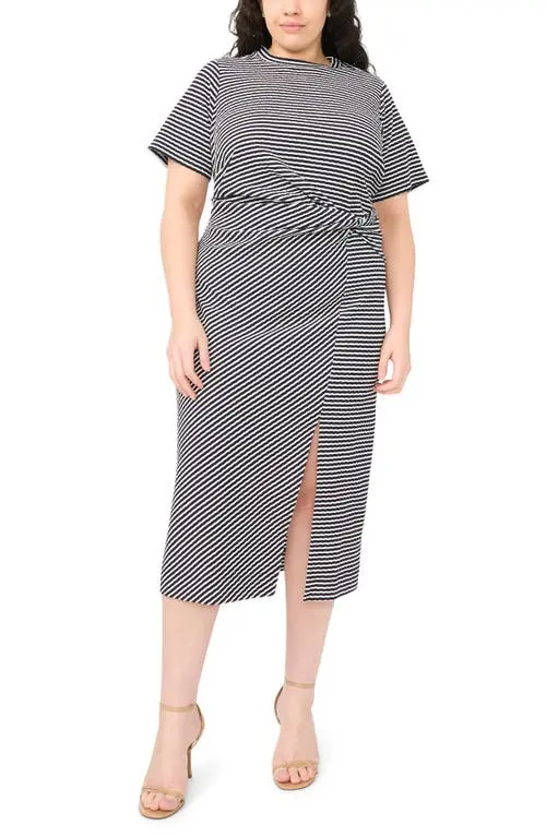 Halogen Stripe Twist Midi T-shirt Dress - Baritone Blue