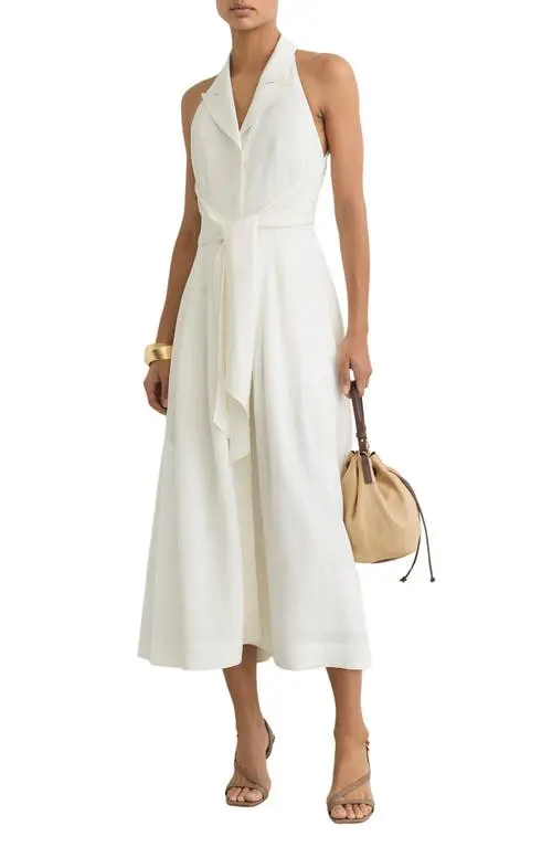 REISS Tor Tie Waist Sleeveless Maxi Dress - Ivory
