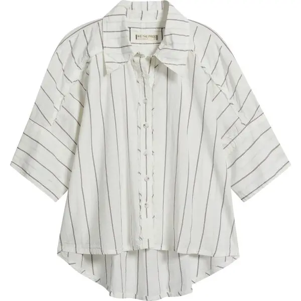 Free People Seaside Stripe Cotton Shirt - Ivory Combo