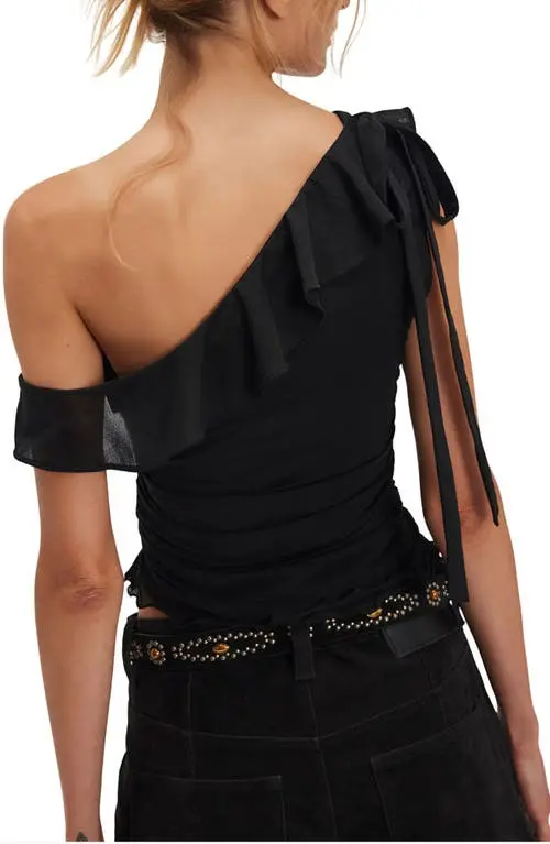 Free People Isla Ruffle One-shoulder Crop Top - Black
