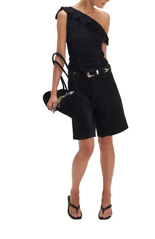 Free People Isla Ruffle One-shoulder Crop Top - Black