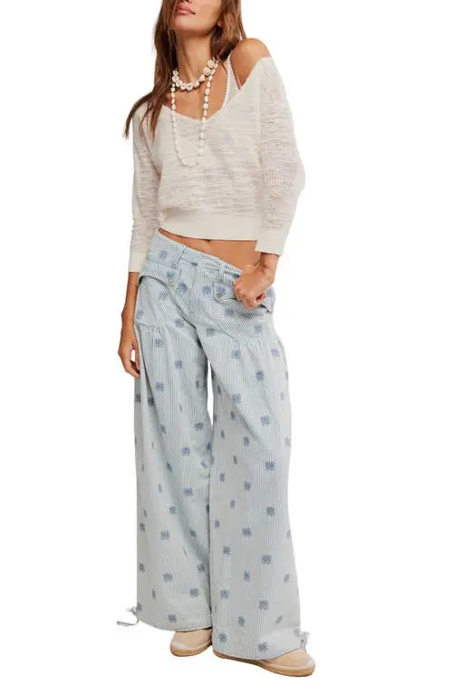 Free People Open Stitch Crop Linen Blend Sweater