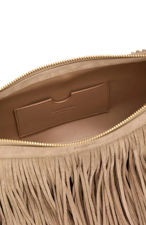Balmain Ebene Hobo Fringed Suede Bag - Beige
