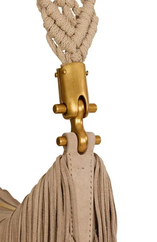 Balmain Ebene Hobo Fringed Suede Bag - Beige