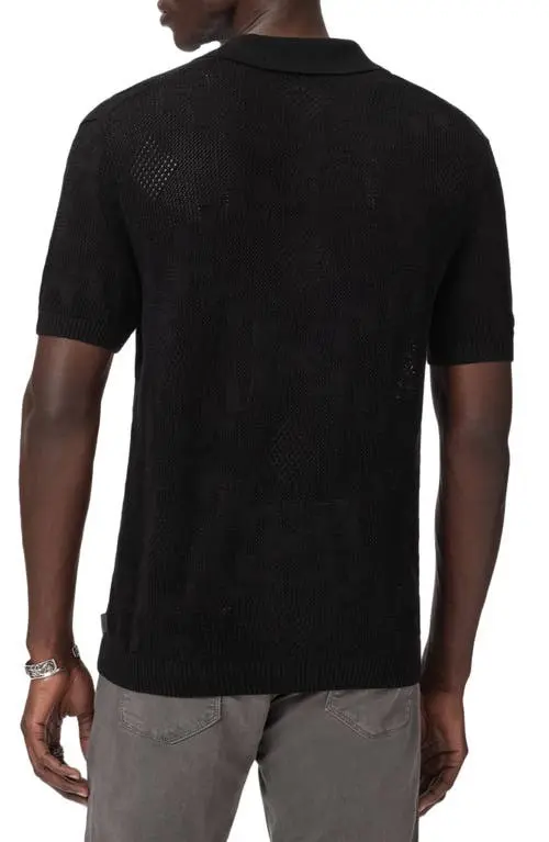 John Varvatos Corso Organic Cotton Diamond Crochet Polo - Black
