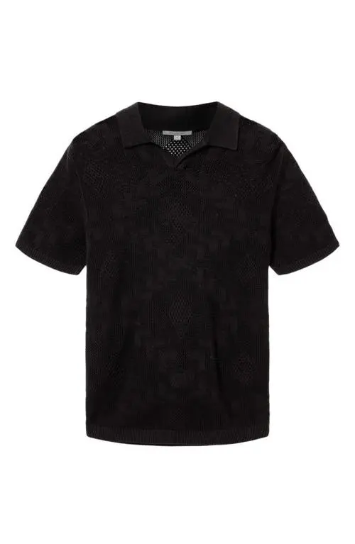 John Varvatos Corso Organic Cotton Diamond Crochet Polo - Black