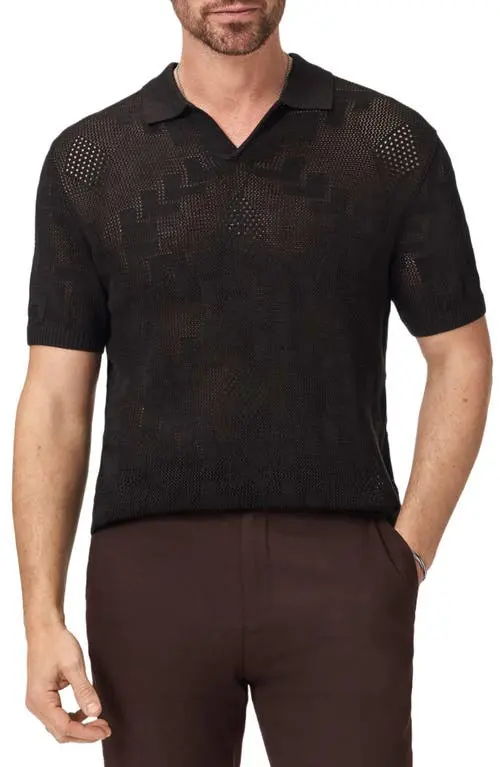 John Varvatos Corso Organic Cotton Diamond Crochet Polo - Brandy