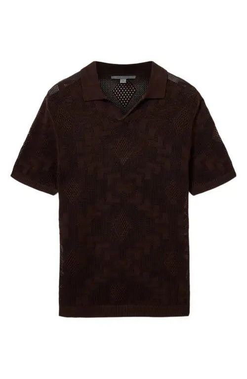 John Varvatos Corso Organic Cotton Diamond Crochet Polo - Brandy