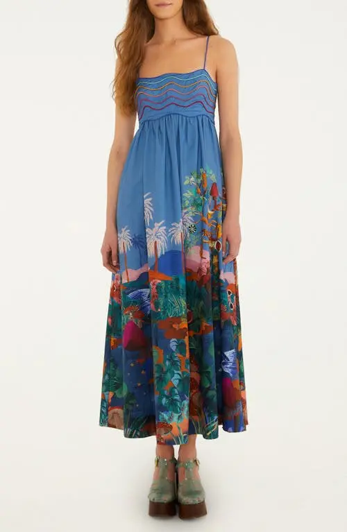 Farm Rio Dream Landscape Organic-cotton Sundress - Blue Multicolor