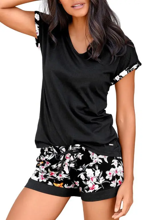 LASCANA Floral Pajama Shorts Set - Black