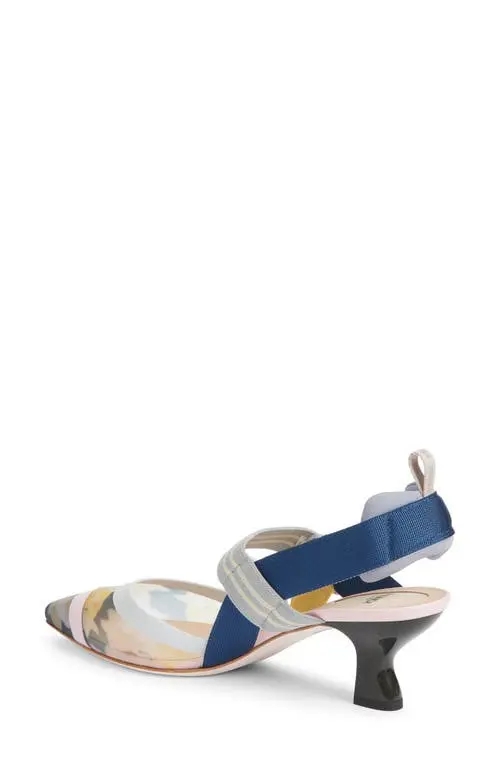 Fendi Colibri Floral Mesh Slingback Pumps - Grey Multi