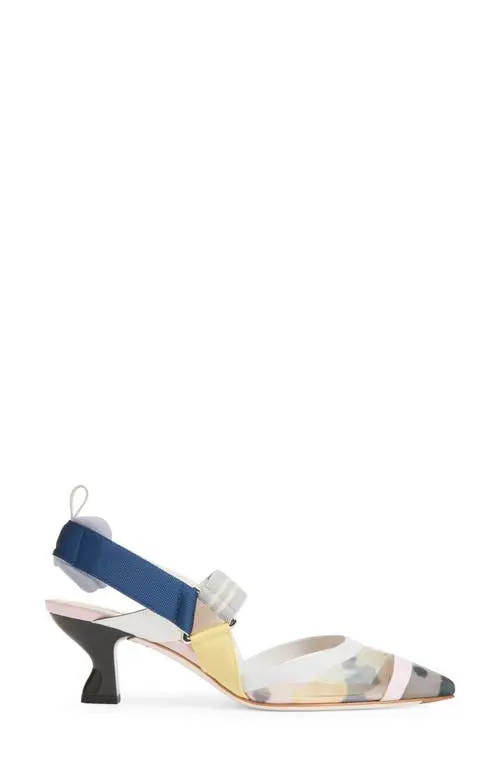 Fendi Colibri Floral Mesh Slingback Pumps - Grey Multi