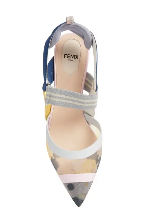 Fendi Colibri Floral Mesh Slingback Pumps - Grey Multi