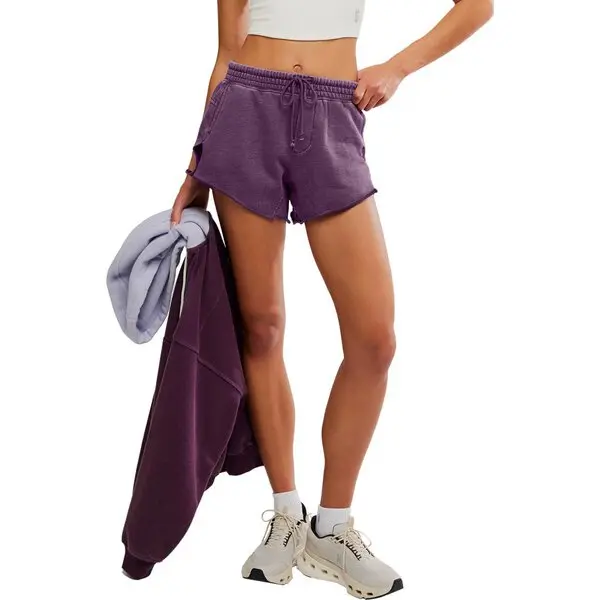 Free People Knockout Drawstring Relaxed Fit Shorts - Blackberry