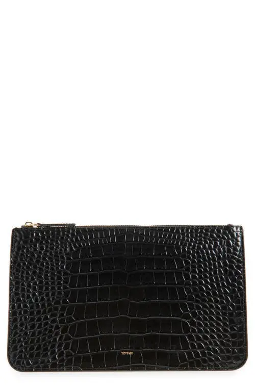 TOTEME Croc Embossed Leather Threefold Clutch - Black