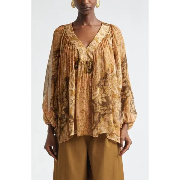 Zimmermann Kindred Spirit Carousel Batwing Silk Blend Top - Biscuit Paisley