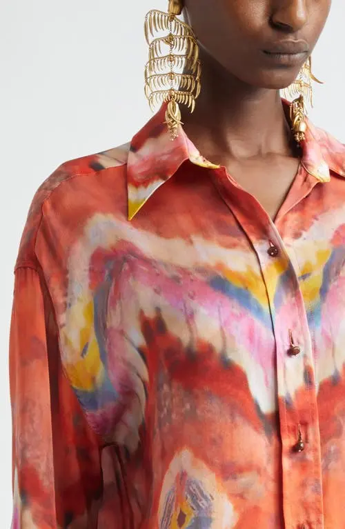 Zimmermann Kindred Spirit Alchemy Relaxed Silk Satin Button-up Shirt