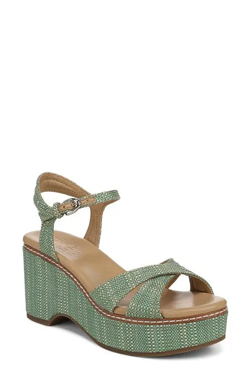 Naturalizer Dovie Raffia Ankle Strap Platform Sandal - Green Mutli