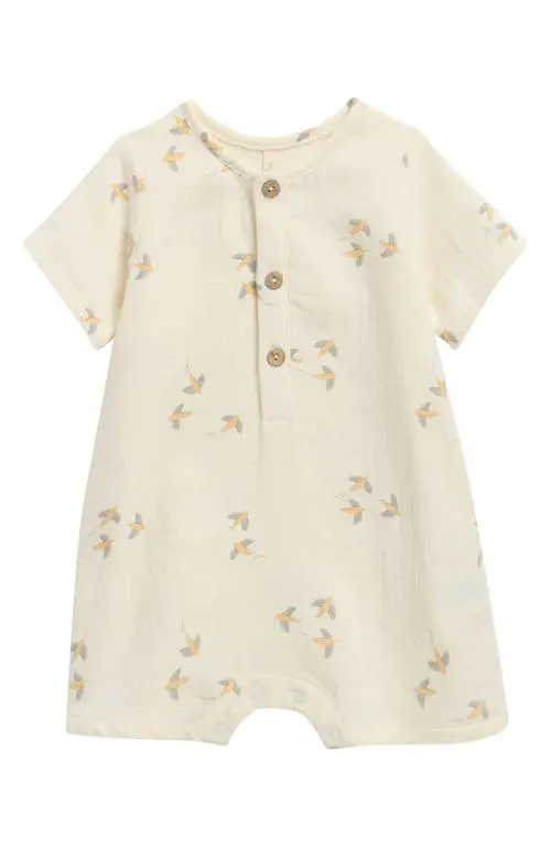 QUINCY MAE Bird Print Organic Cotton Romper - Ivory