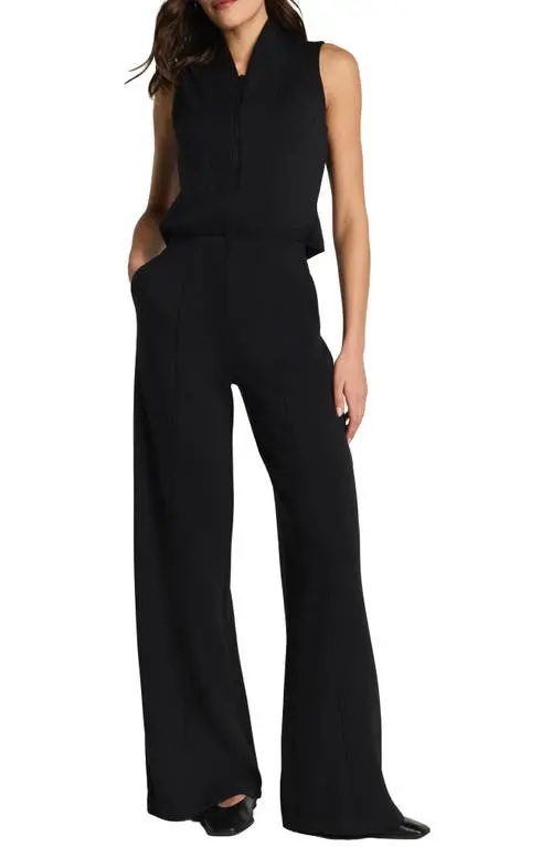 Spanx Airessentials Shawl Collar Half Zip Jumpsuit - Very Black