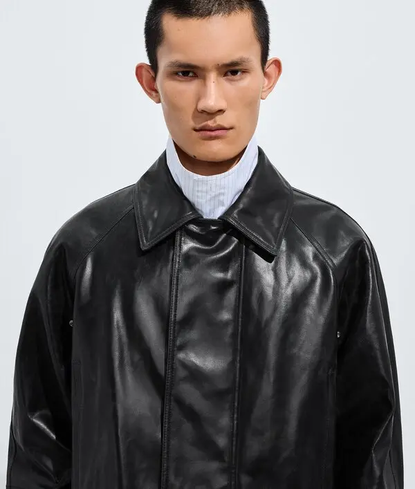 Bottega Veneta Cracked Leather Jacket - Double Black