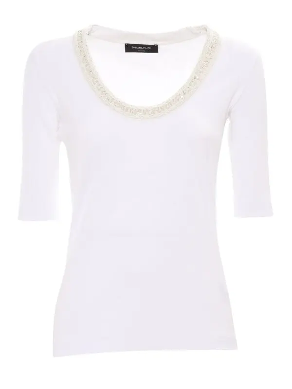 Fabiana Filippi Ribbed Knit Top With Contrast Collar - White