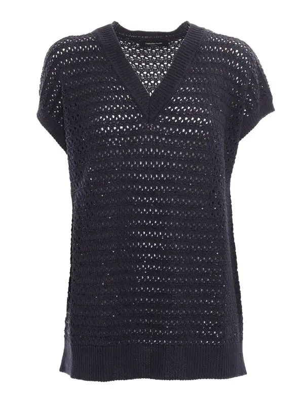 Fabiana Filippi Crochet V-neck Sweater - Blu
