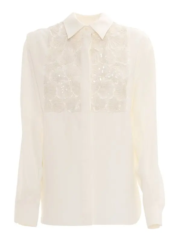 P.a.r.o.s.h Embroidered Plastron Shirt - White