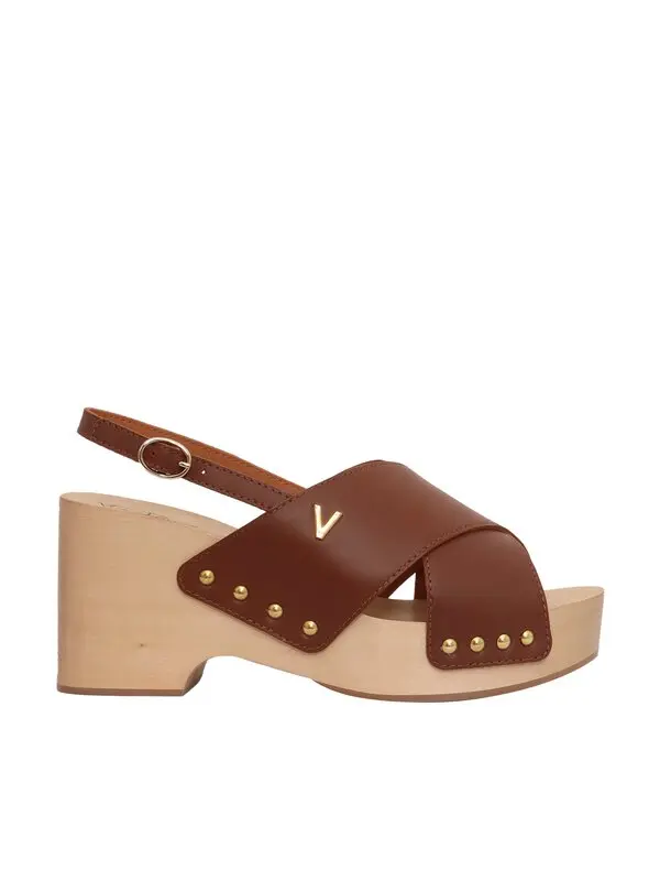 VIA ROMA 15 Leather Clog Sandals - Red