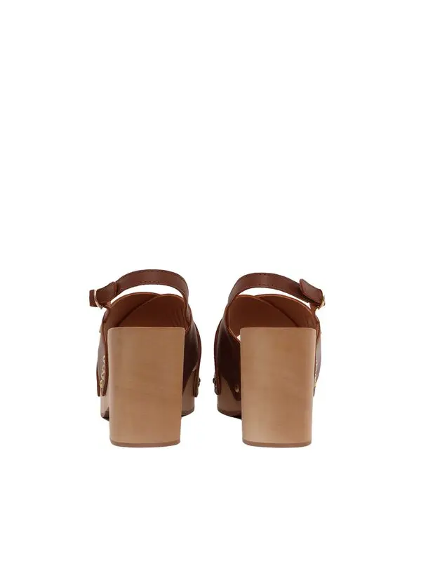 VIA ROMA 15 Leather Clog Sandals - Red