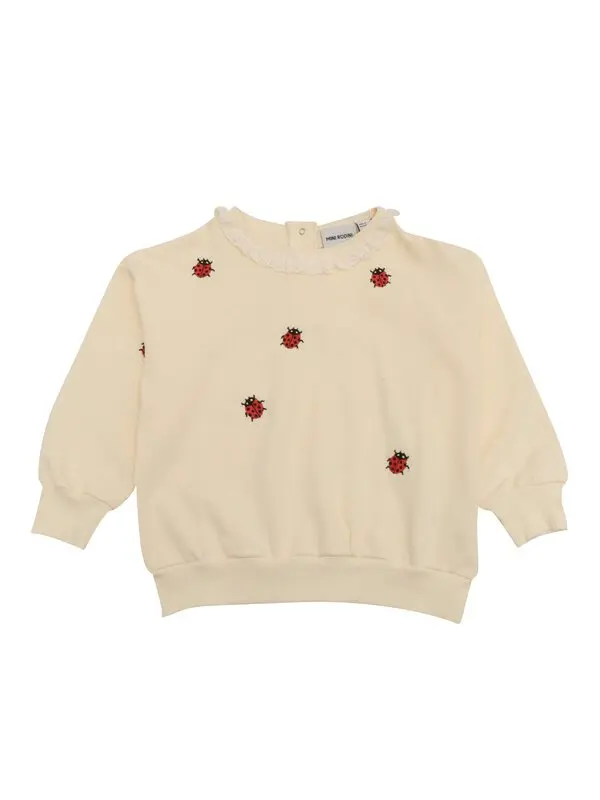 MINI RODINI Ladybugs Embroidered Lace Sweatshirt