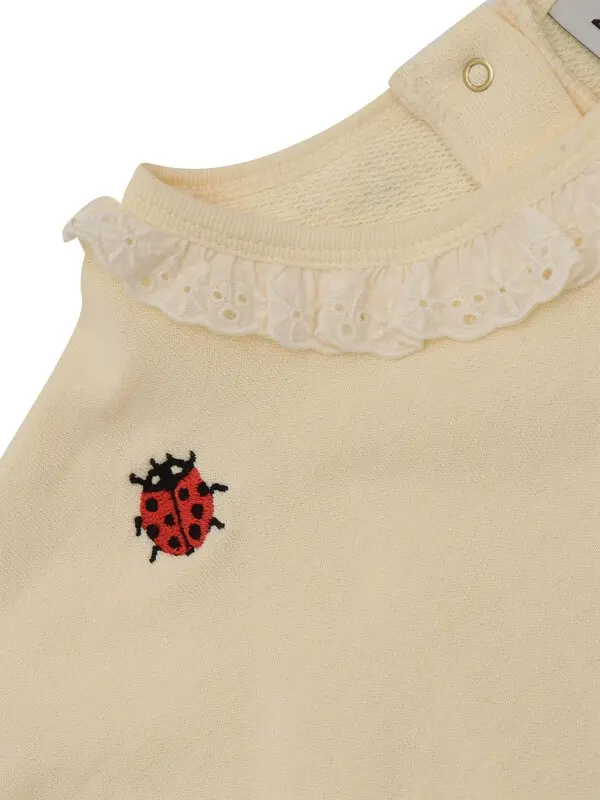 MINI RODINI Ladybugs Embroidered Lace Sweatshirt