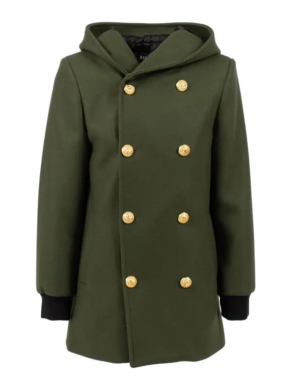 Balmain Double-breasted Coat With Button Detail - Green