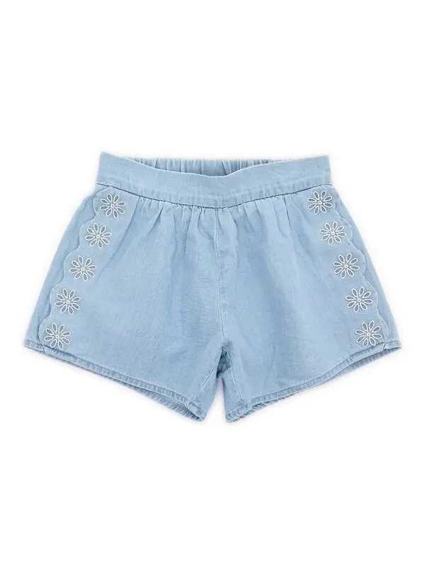 Chloé Denim Scalloped Hem Shorts - Blue