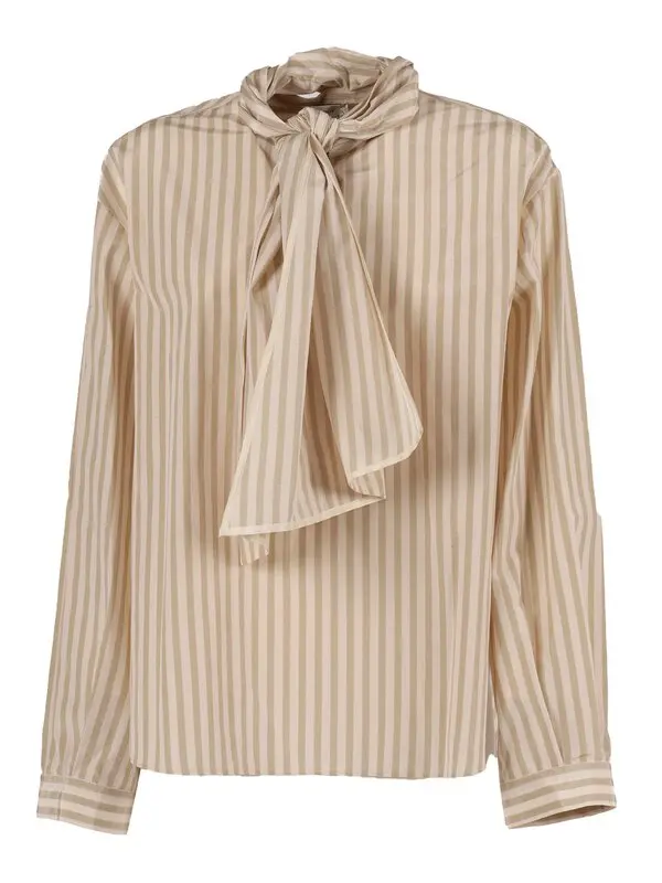 FORTE_FORTE Striped Taffeta Blouse With Removable Bow