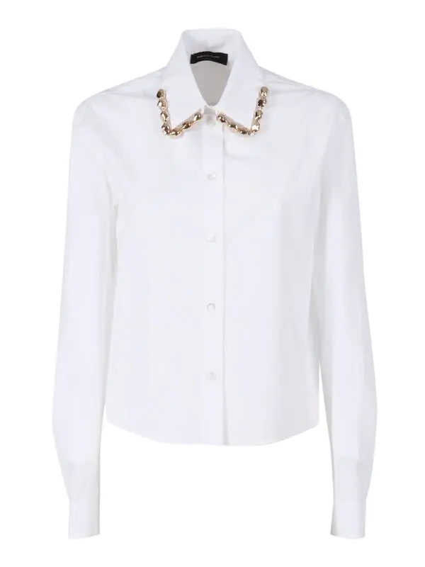 Fabiana Filippi Camicia Boxy In Popeline Con Ricamo Sassi Su Vela Color Bianco Ottico - White