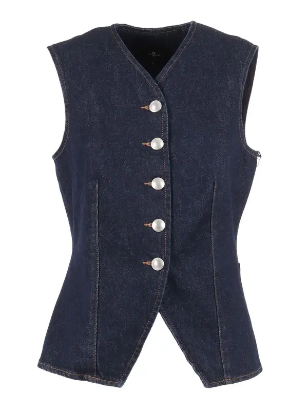 7 For All Mankind Lady Vest Smoove With Exposed Buttons - Blu