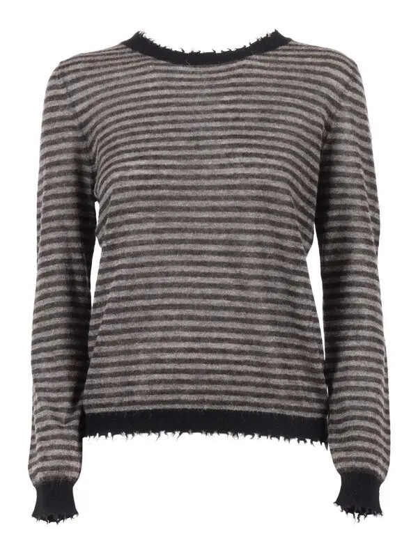 KANGRA Striped Crewneck Top With Fringed Trim - Other