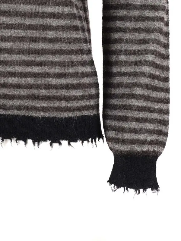 KANGRA Striped Crewneck Top With Fringed Trim - Other