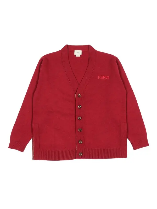 FENDI JR Cardigan Wool Knit Logo - Red