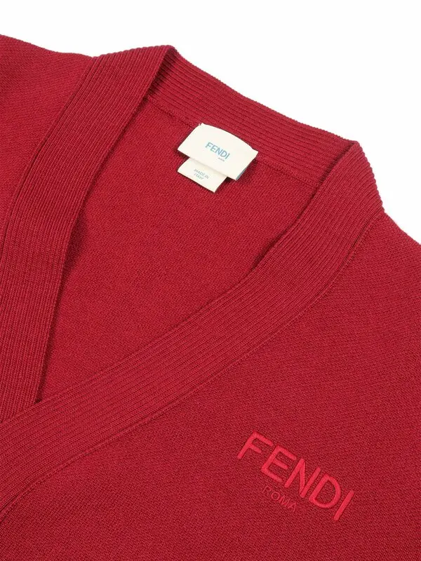 FENDI JR Wool Knit Cardigan With Logo