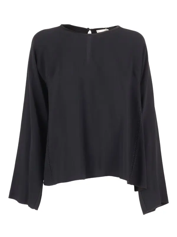FORTE_FORTE Embroidered Long Sleeve Matte Satin Top