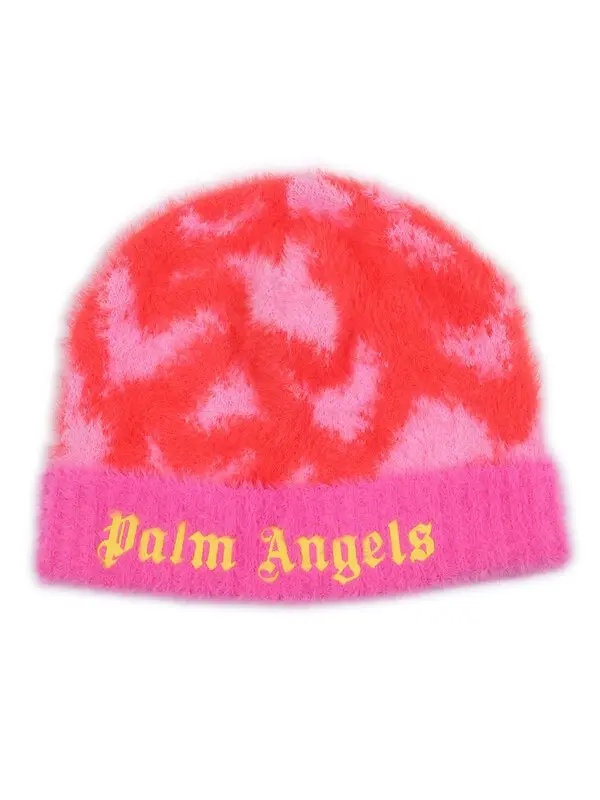 Palm Angels Spray Hearts Knit Beanie - Red