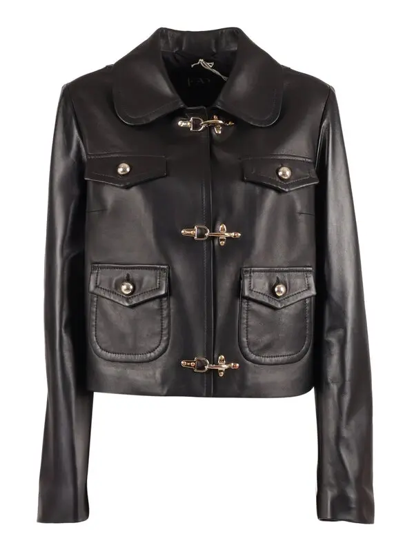 FAY Nappa Leather Jacket With Hardware Detail - Red