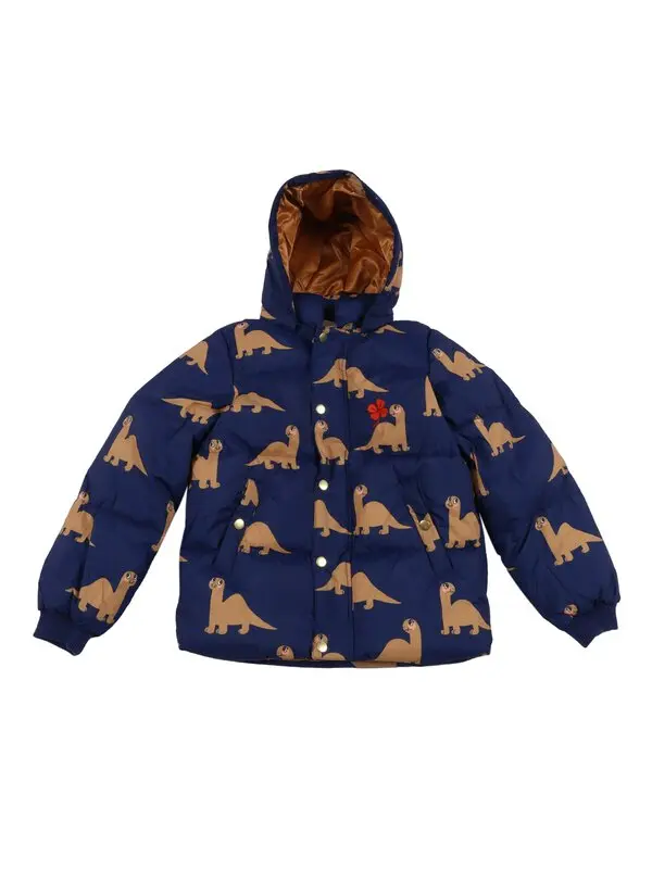 MINI RODINI Dinos Aop Hooded Puffer - Blu