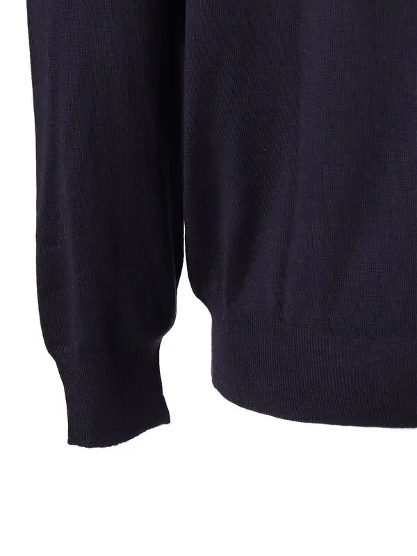 Fedeli Long Sleeve V-neck Knit Sweater - Blu
