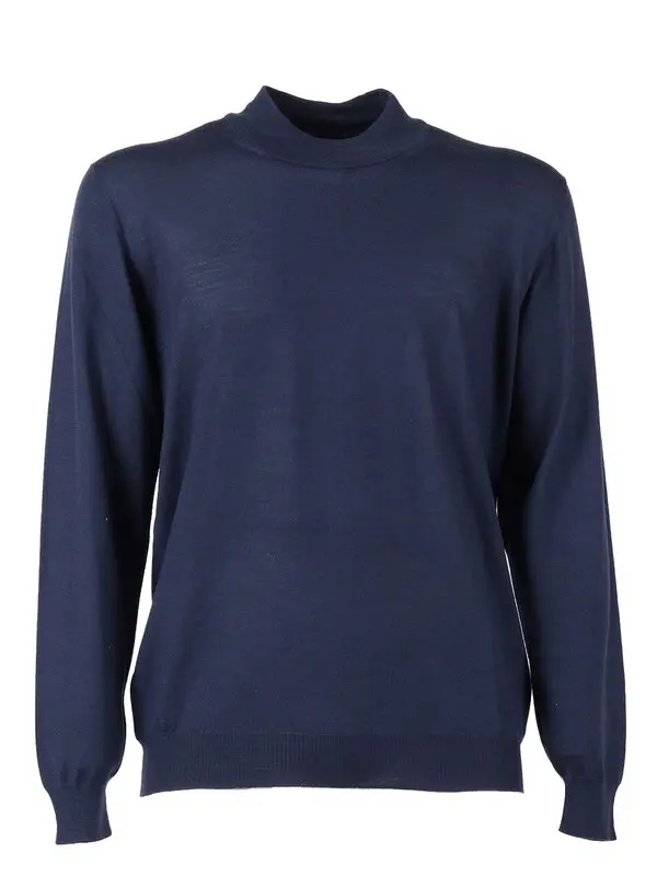 Fedeli Long Sleeve Knitted Mock Neck Sweater - Blu