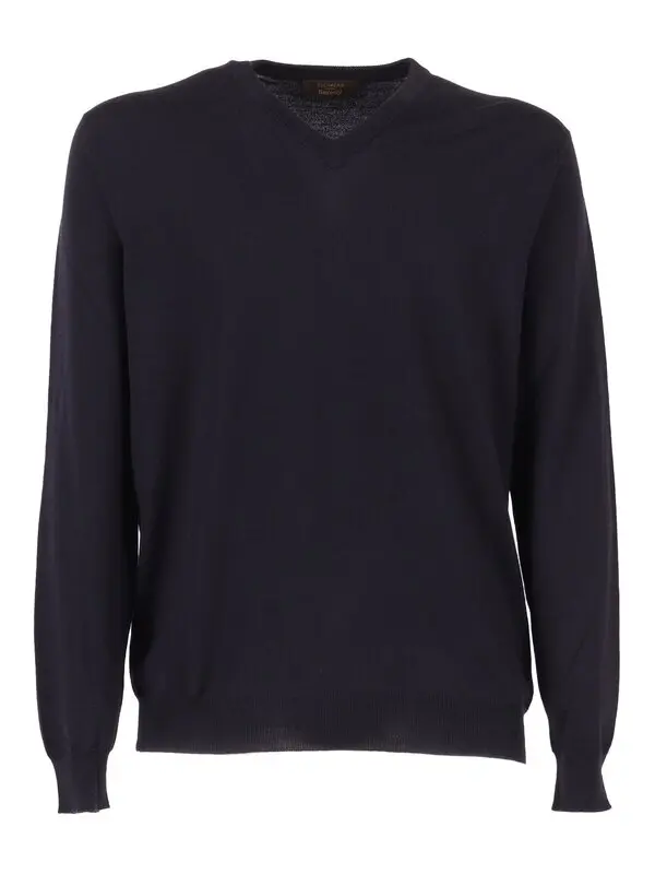 SLOWEAR V Neck Knit Top - Blu