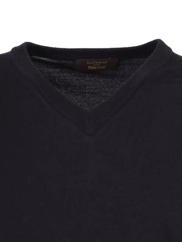 SLOWEAR V Neck Knit Top - Blu